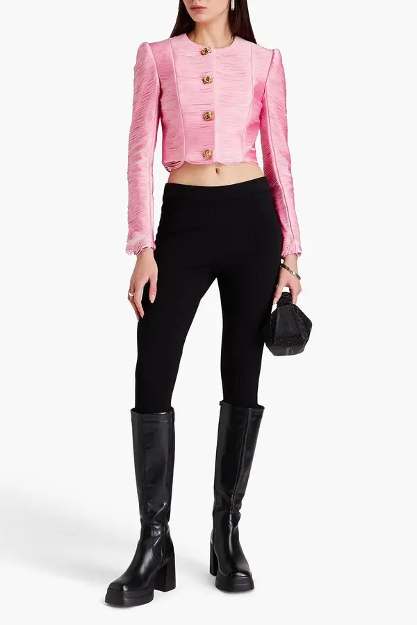 Buy Alexander Wang Cropped Fringed Mesh Jacket - Baby Pink At 80